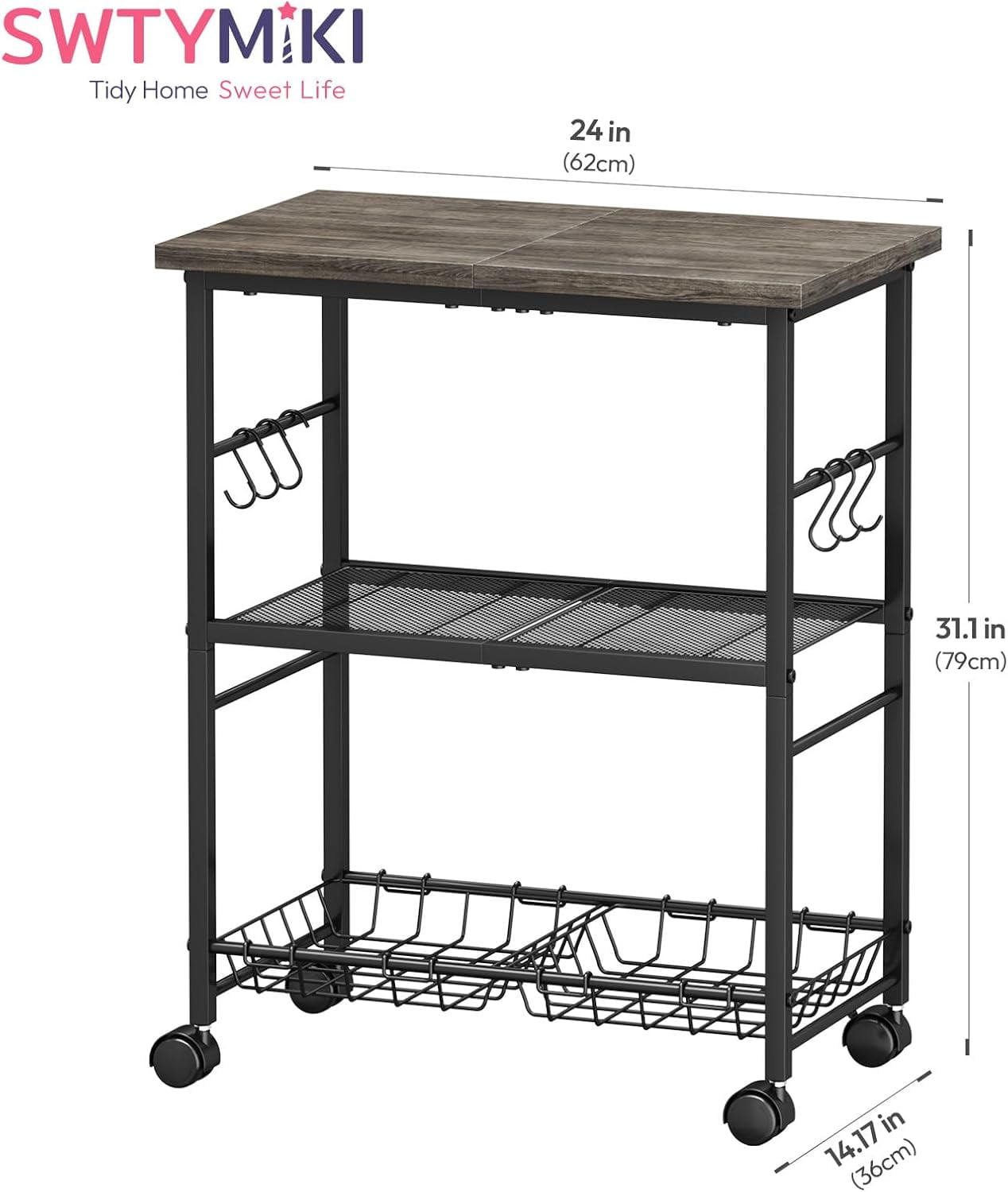 Rolling Kitchen Microwave Cart - 3 Tier Microwave Table Stand with ...