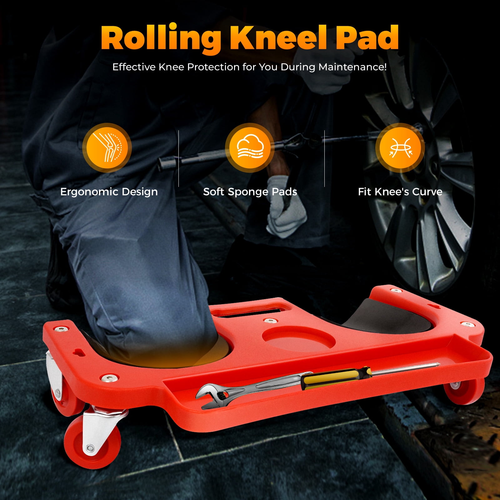 Rolling Knee Pads Durable Wheeled Platform Knee Pad Mechanic Carpenter ...