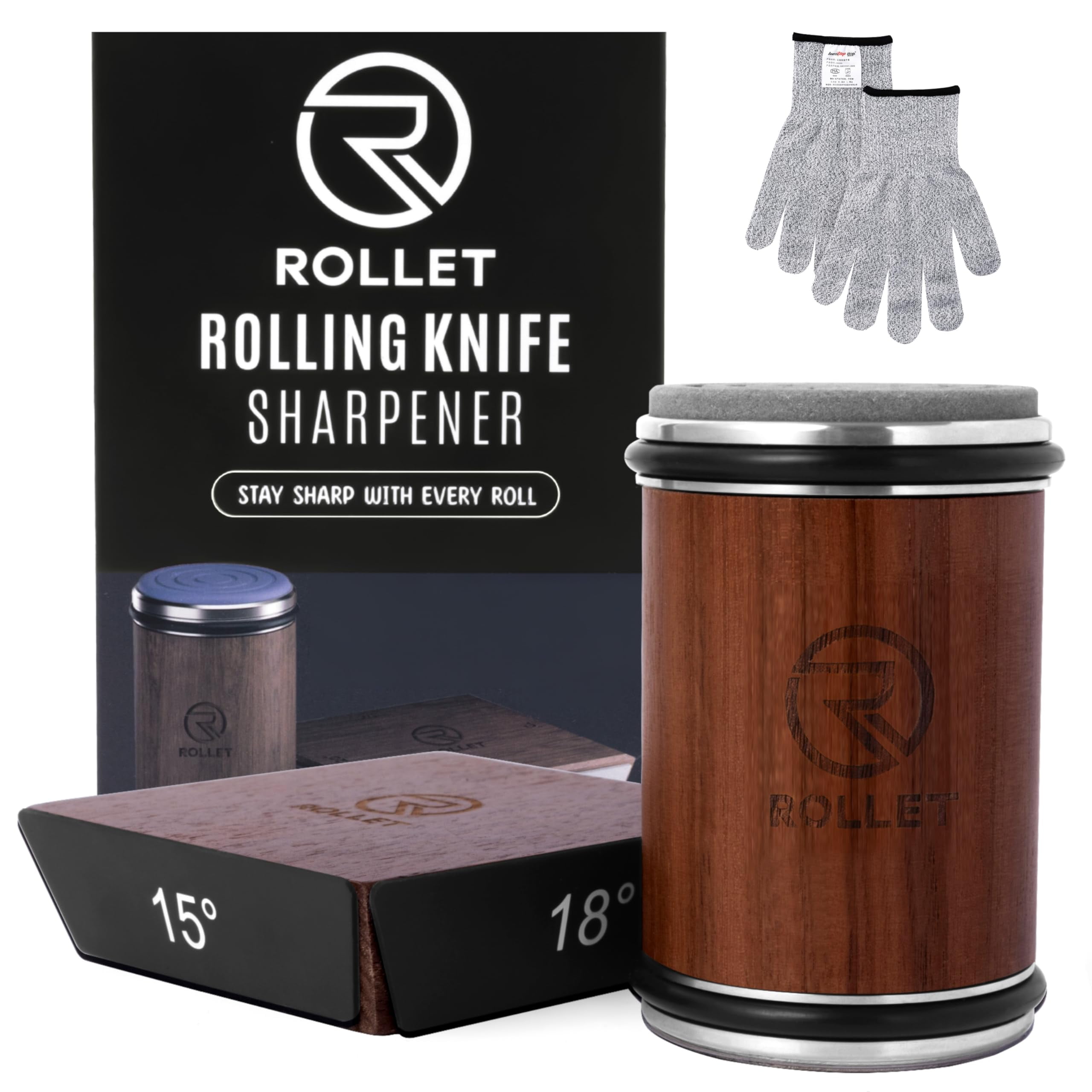 Rolling Knife Sharpener Kit with Cut Resistant Gloves, Professional ...