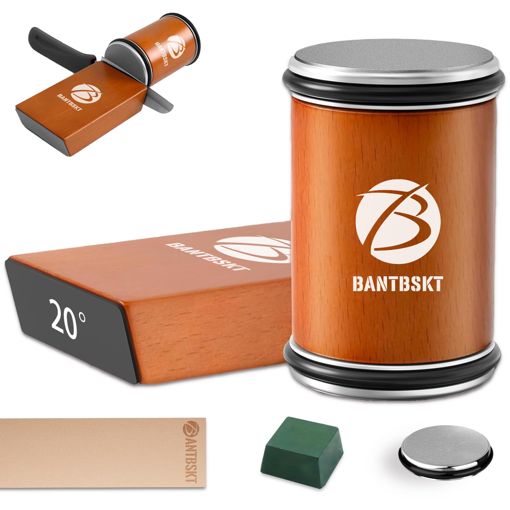 Rolling Knife Sharpener Kit with Diamond Ceramic Discs, Leather Strop ...