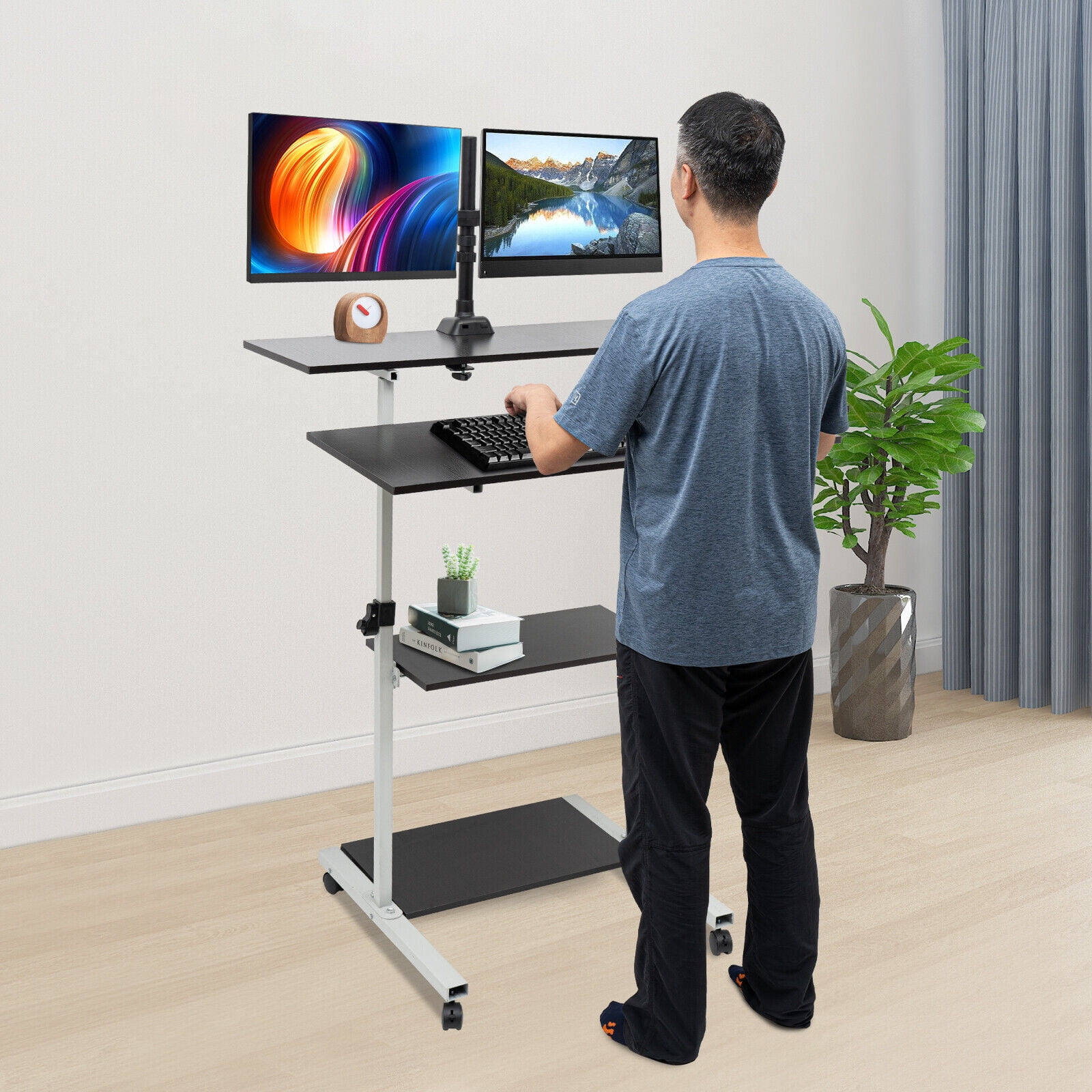 Rolling Laptop Cart, Portable Laptop Stand, Tall Table Mobile Standing ...