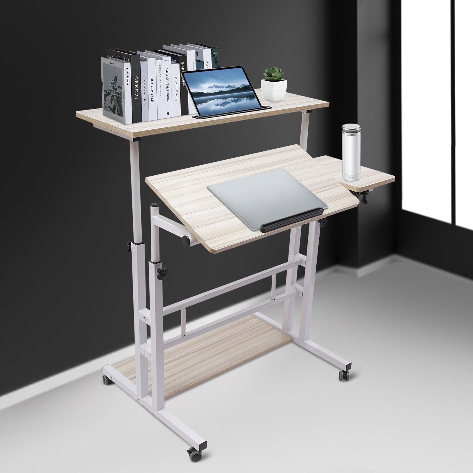 Rolling Laptop Desk Adjustable Angle & Height Laptop Table Computer ...