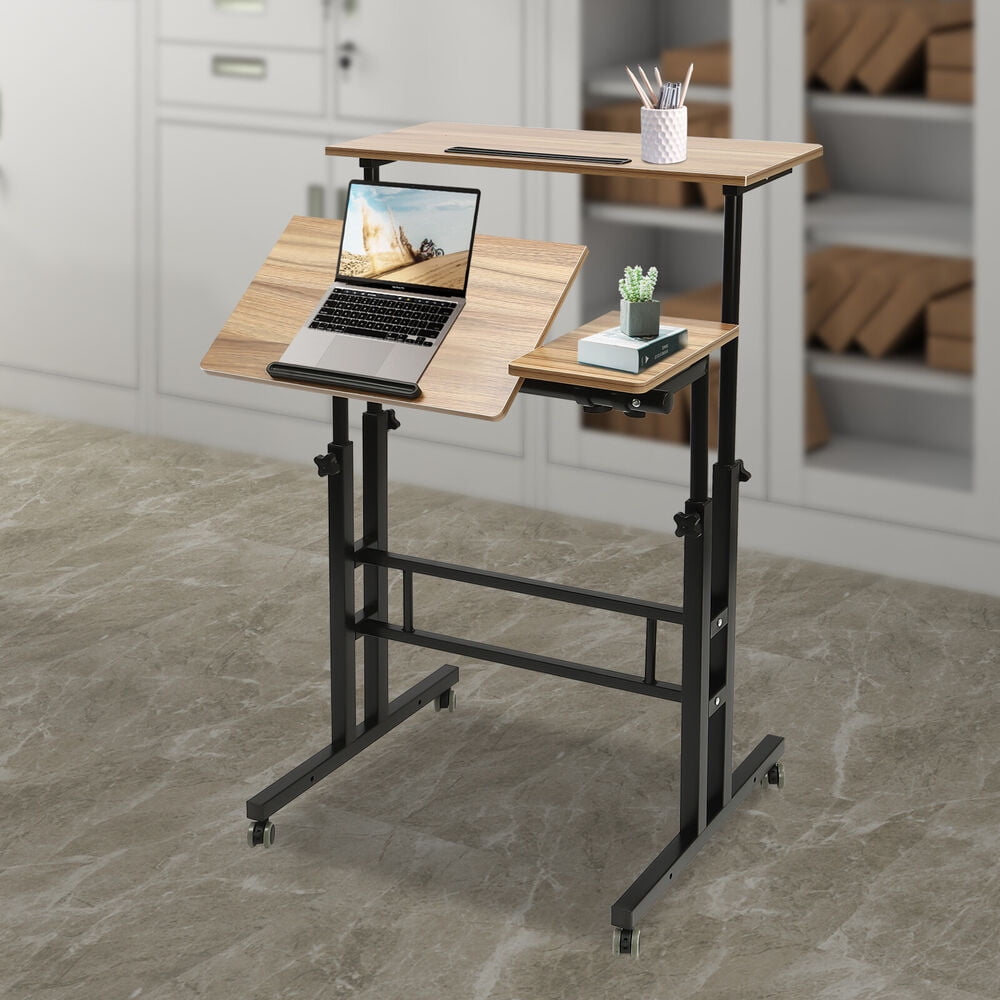Rolling Laptop Desk Adjustable Height Computer Table Stand Office ...