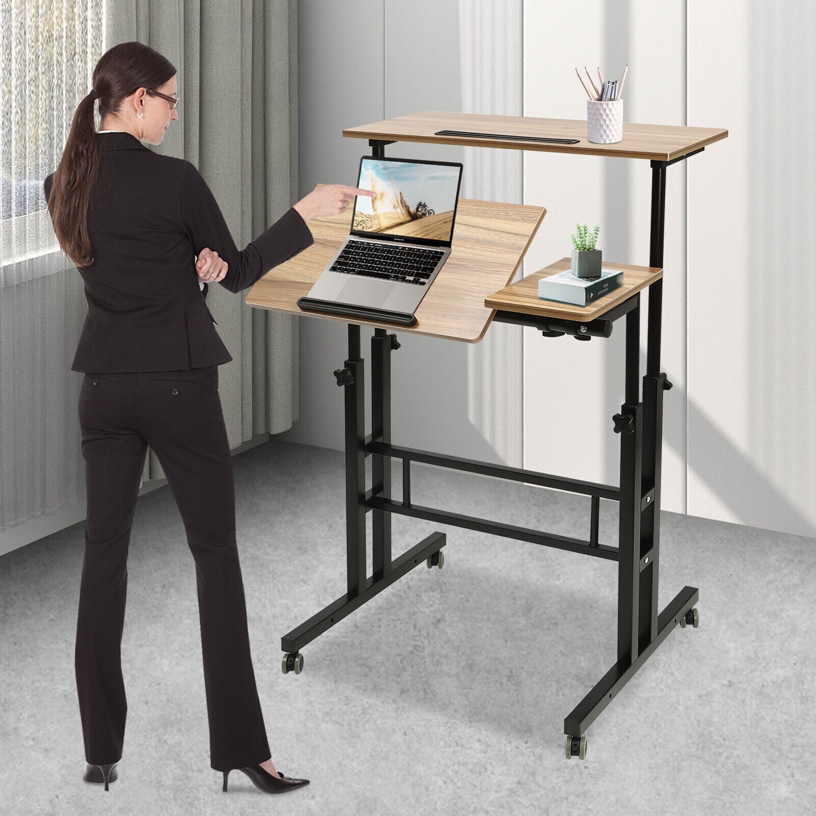 Rolling Laptop Desk Adjustable Height Computer Table Stand up Office ...