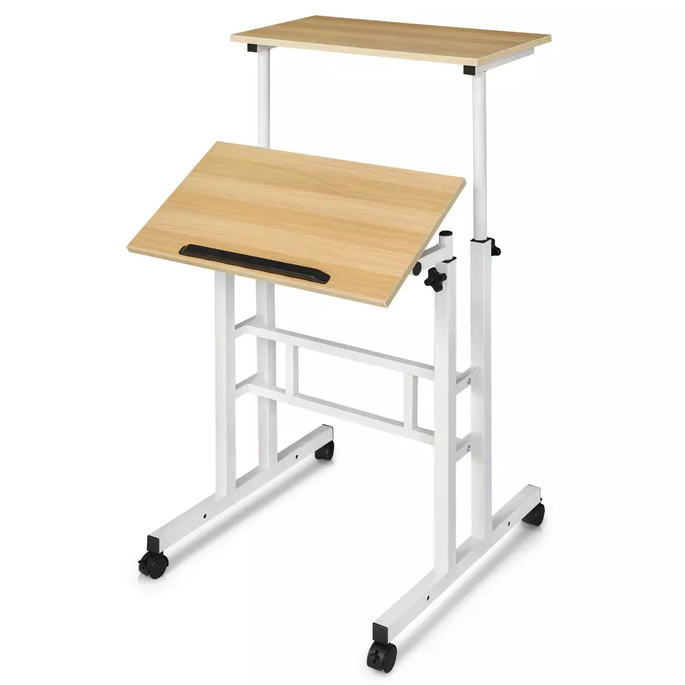 Rolling Laptop Desk Adjustable Height Computer Table Stand up Office ...