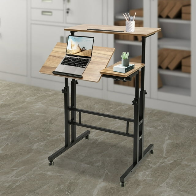 Rolling Laptop Desk Adjustable Height Computer Table Stand up Office ...