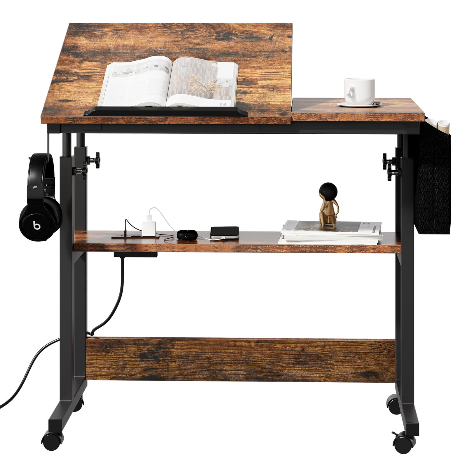 Rolling Laptop Desk Adjustable Height Computer Table Stand up with ...