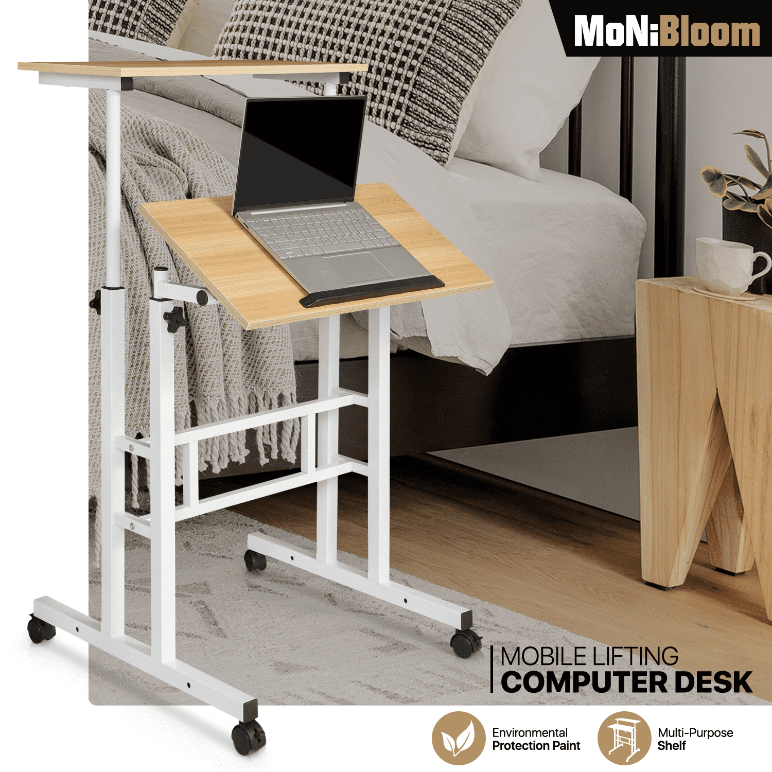 Rolling Laptop Desk Adjustable Height Office Computer Table Stand up ...