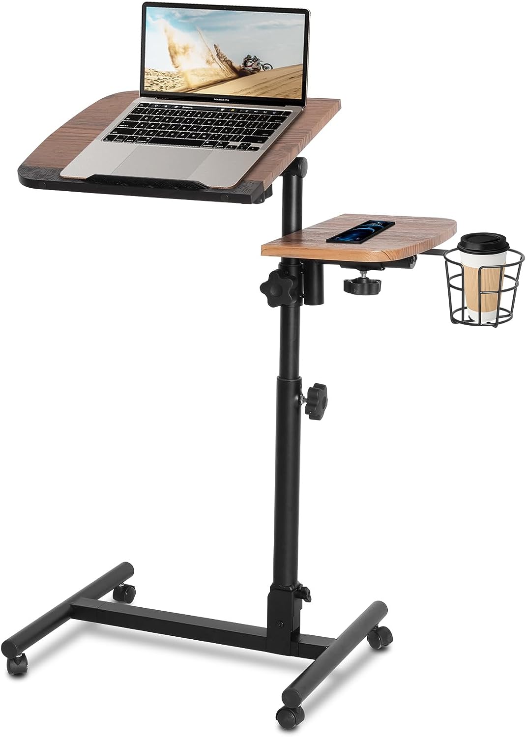 HOMCOM Height Adjustable Laptop Cart Rolling Mobile Podium Desk, Black ...