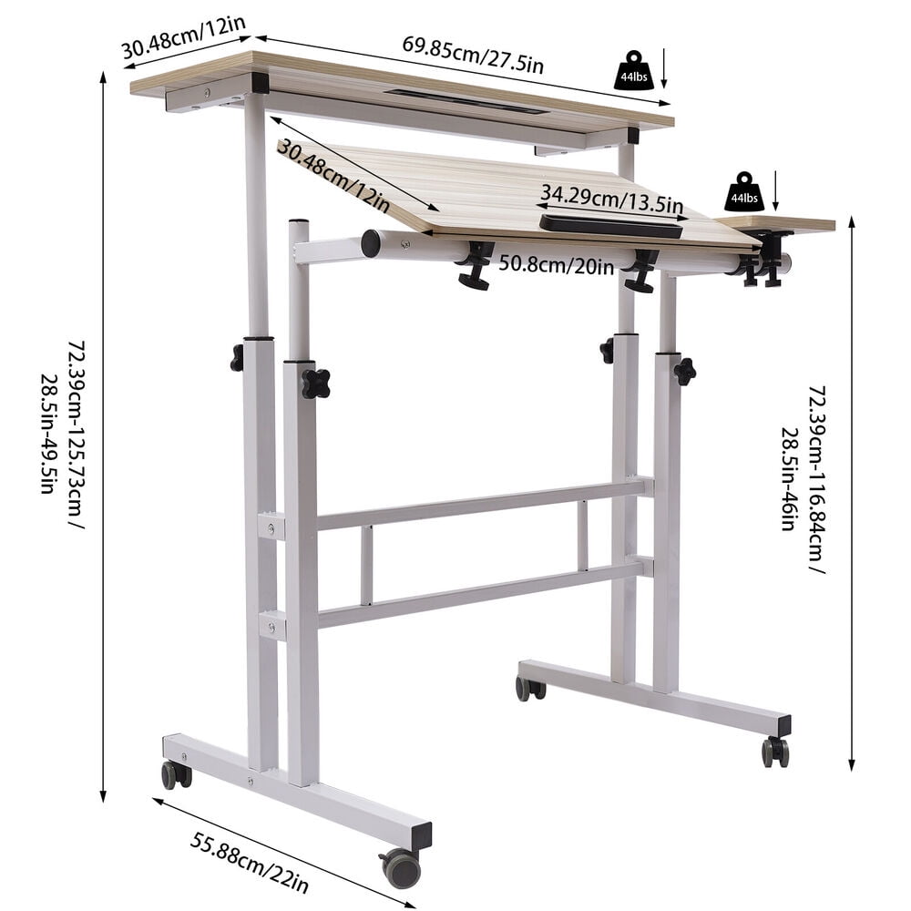 Rolling Laptop Desk Drawing Desk Pen Slot 2-Layer Adjustable Tilting ...
