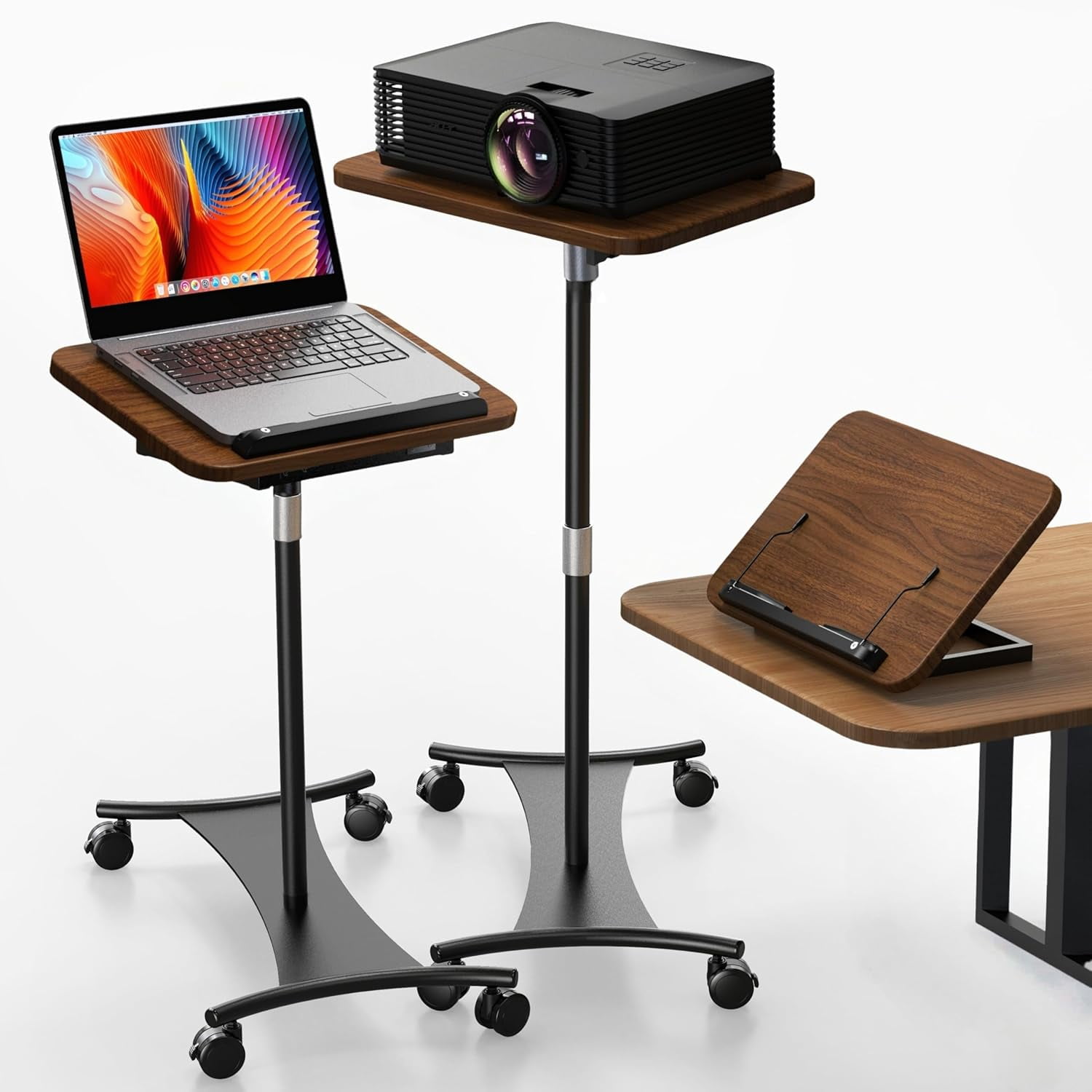 Rolling Laptop Stand, 2 in 1 Dual-use Floor & Desktop, Adjustable ...