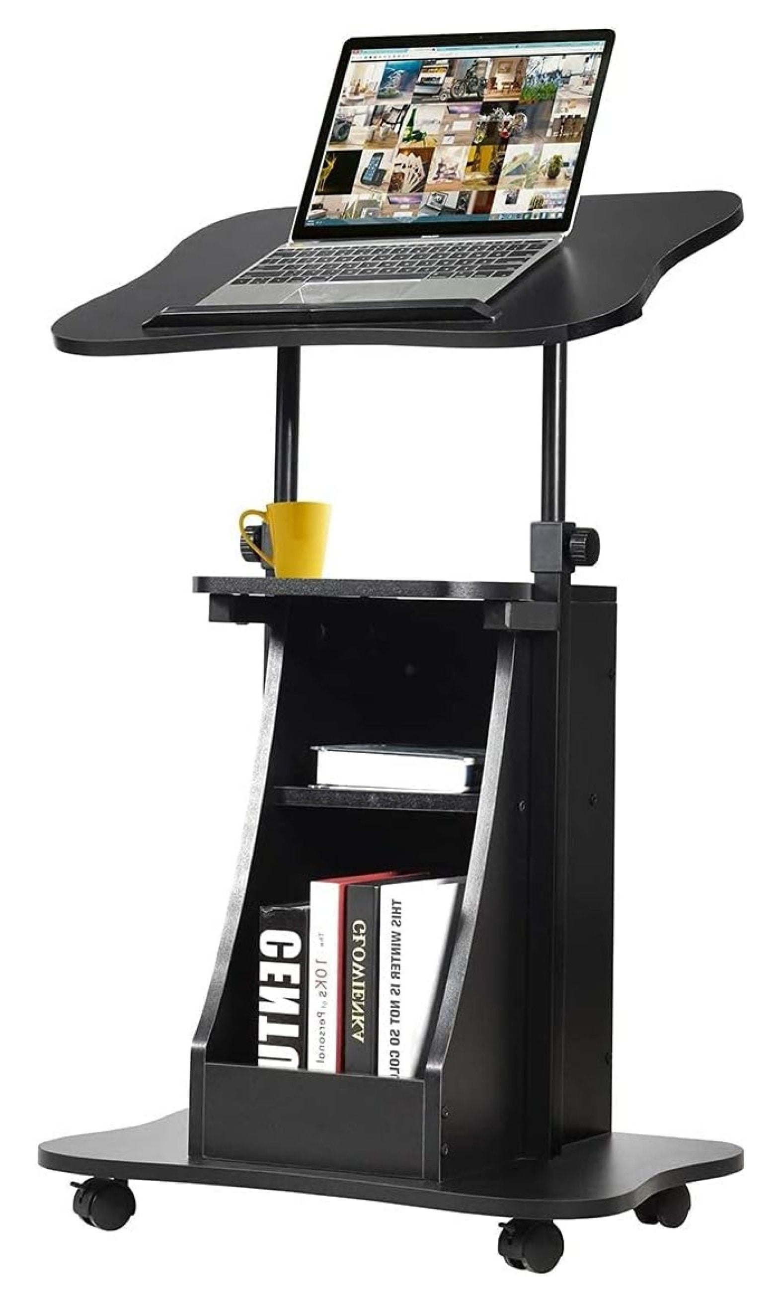 Rolling Laptop Table Cart, Adjustable Height & Tiltable Desktop, Wooden ...