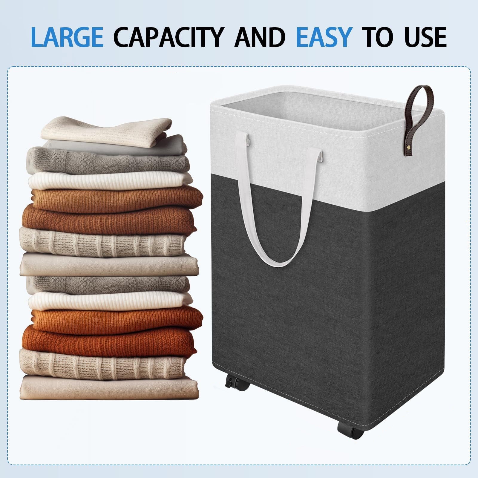 Rolling Large Laundry Hamper Collapsible Basket on Wheels Waterproof ...