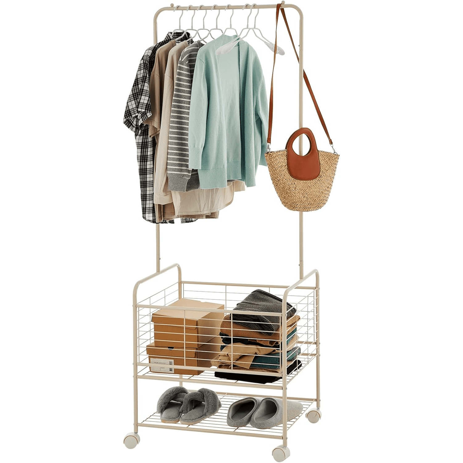 Rolling Laundry Bakset with Wheels,Rolling Metal Laundry Basket with ...