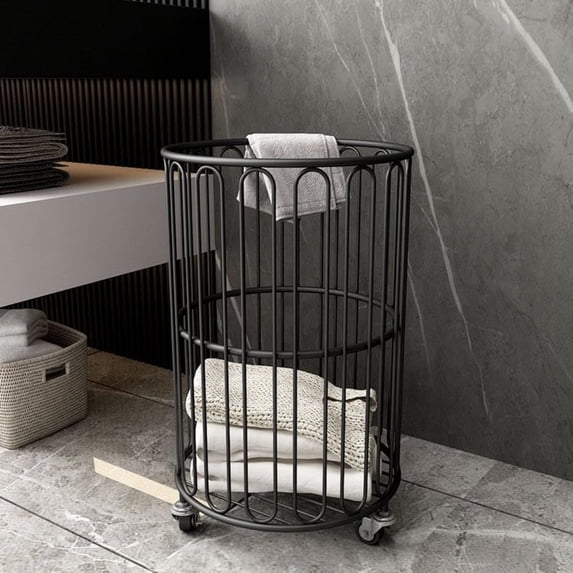 Rolling Laundry Basket with Wheels, Standing Laundry Cart Floor Laundry ...