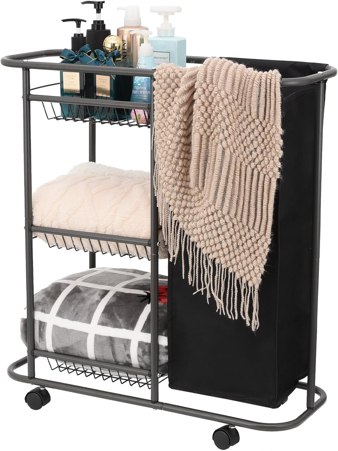 Rolling Laundry Cart with Wheels: 3-Tier Laundry Caddy Between Washer ...