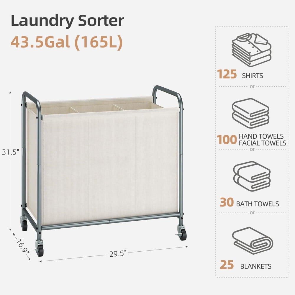 Rolling Laundry Hamper, 165L Laundry Basket with Lockable Wheels ...