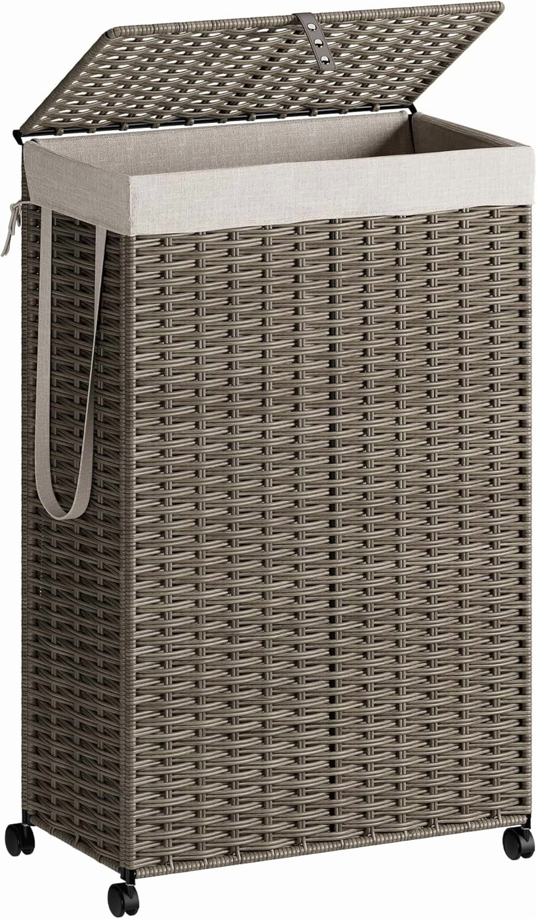 Rolling Laundry Hamper with Wheels and Lid, 90L Slim Laundry Basket ...