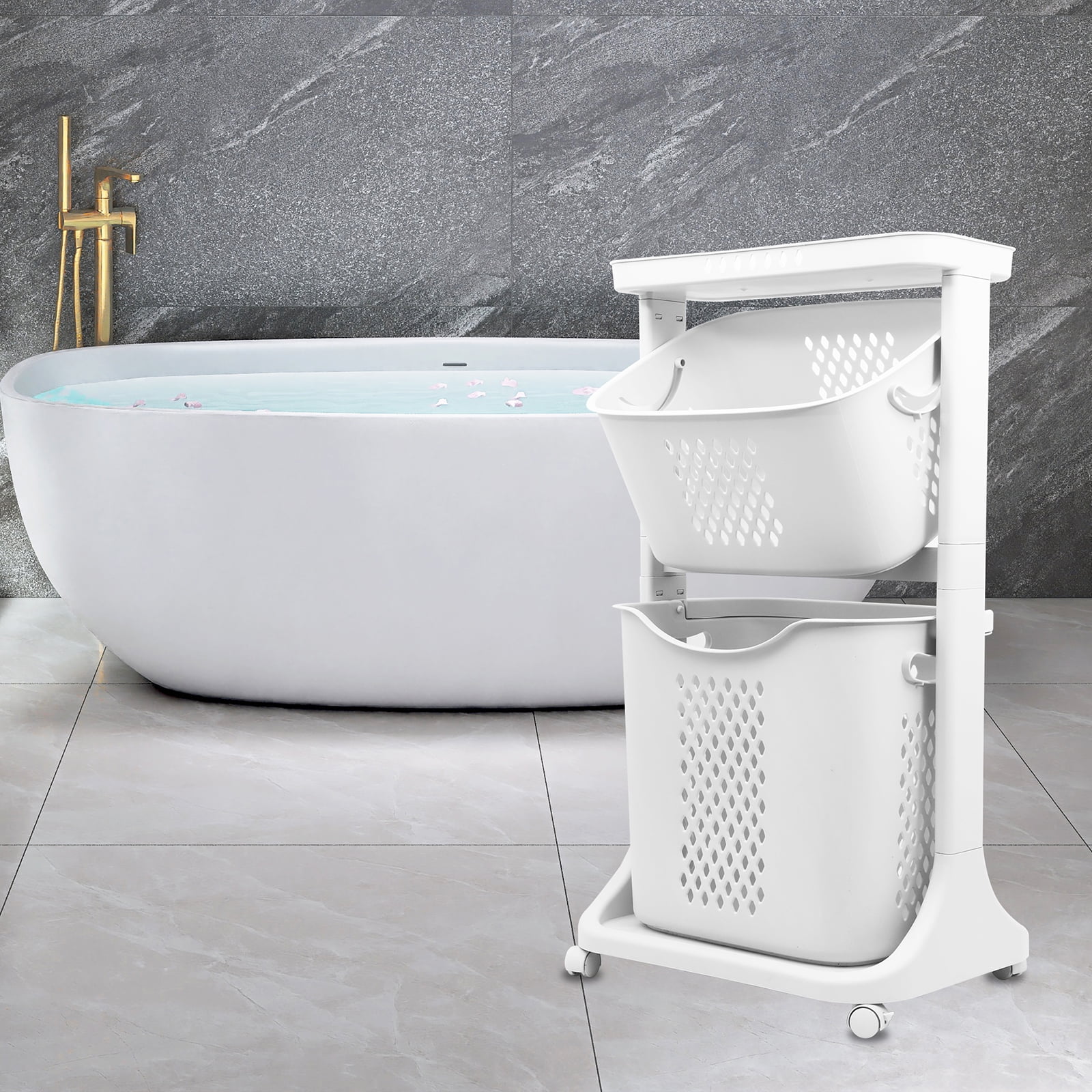 Rolling Laundry Hampers 2 Tier Laundry Baskets Dirty Clothes Hamper ...