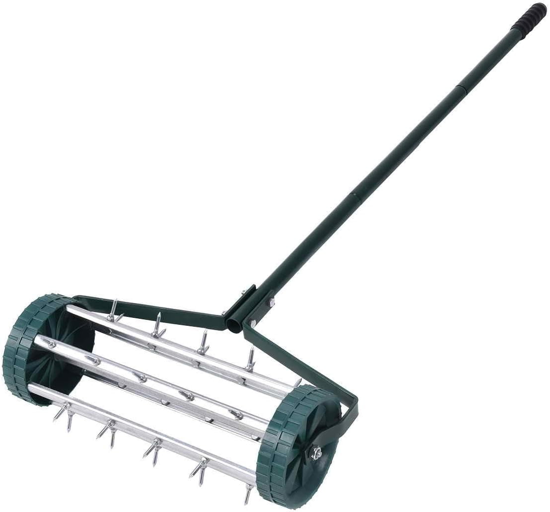 Rolling Lawn Aerator, 18-Inch Garden Yard Rotary Push Tine Heavy Duty ...