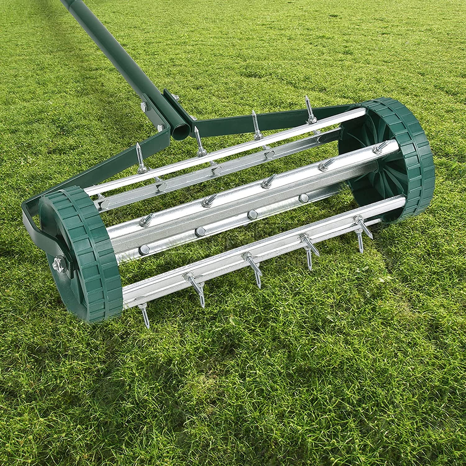 Rolling Lawn Aerator, 18" Rotary Push Tine Spike Soil Lawn Aerator ...