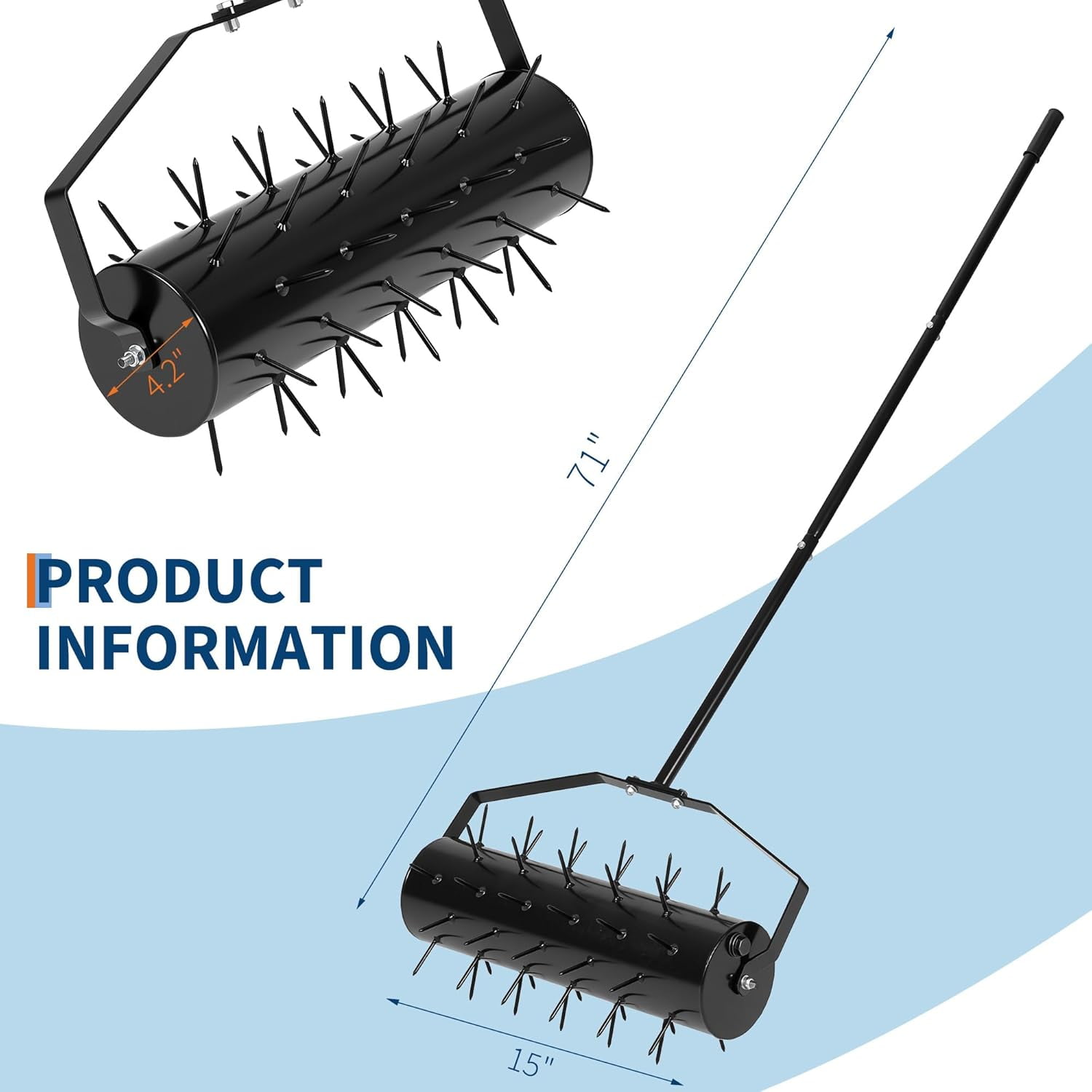 Rolling Lawn Aerator, 71" Heavy Duty Manual Aerator Tool with Pre ...