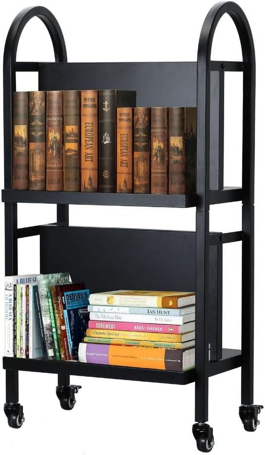 Rolling Library Book Cart – 34 Inches Tall, 100LBS Capacity Double ...