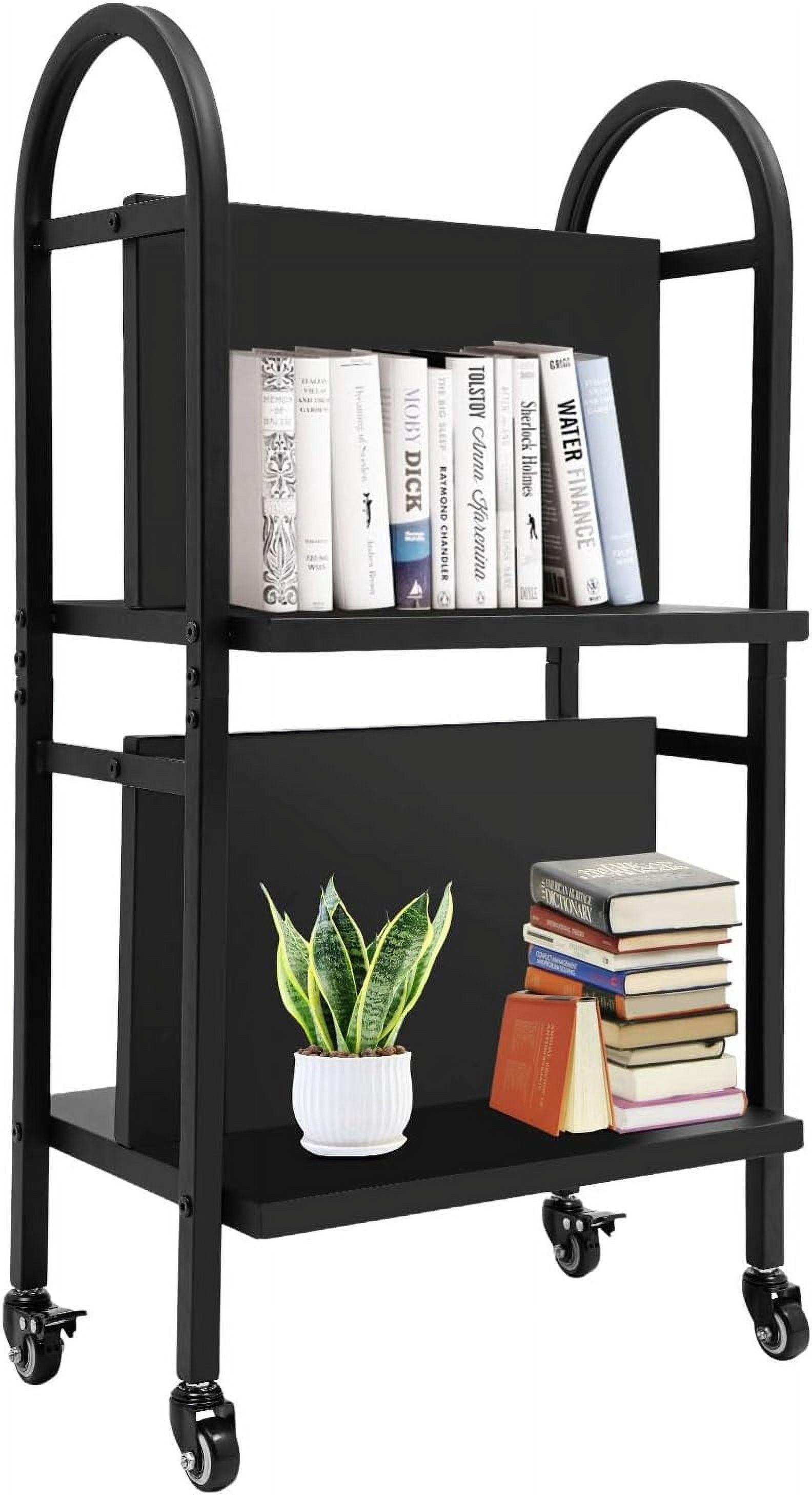Rolling Library Book Cart,34 Inches Tall, 100LBS Capacity Double Sided ...