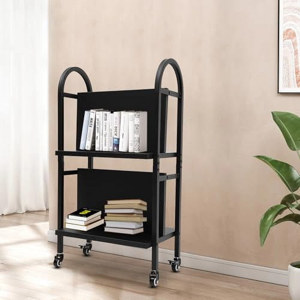 Rolling Library Book Cart – 34 Inches Tall, 100LBS Capacity Double ...