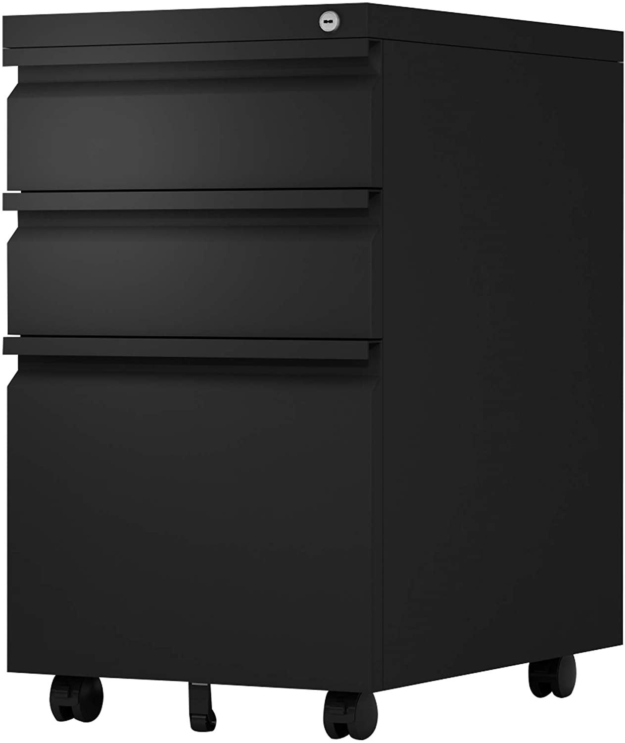 Rolling Lockable File Cabinet with 3 Drawer, Black Under Desk Drawer ...