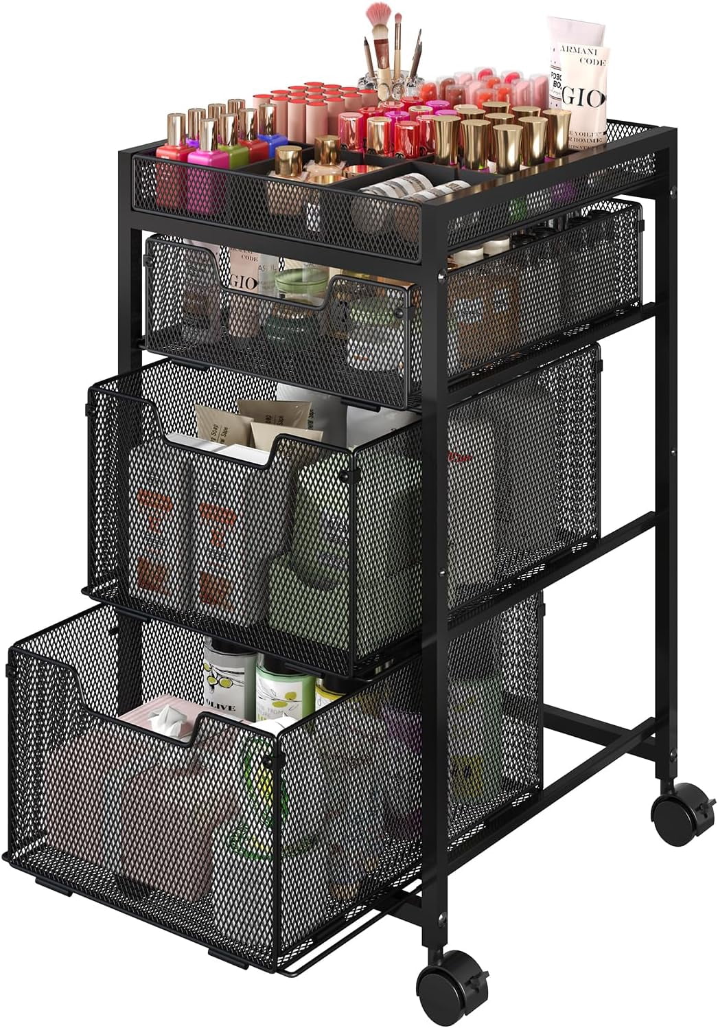 Rolling Makeup Cart Organizer with 3 Drawers, Cosmetics Display with ...