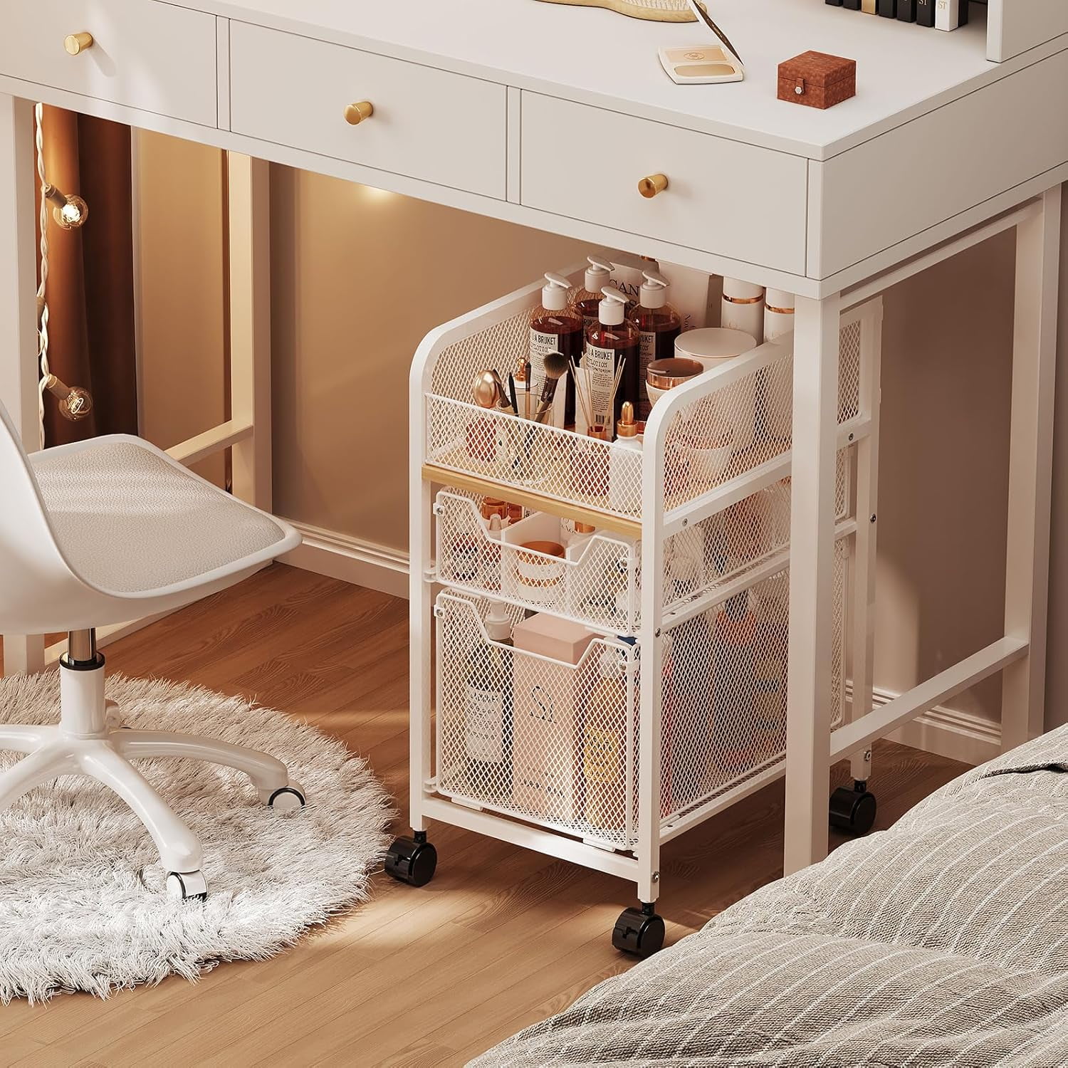 Rolling Makeup Cart Organizer with 4 Drawers, Floor Skincare Organizers ...