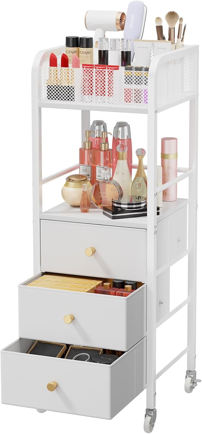 Rolling Makeup Cart Organizer - Floor Skincare Make Up Storage with 3 ...