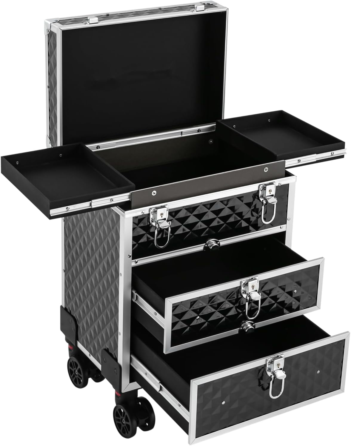 Rolling Makeup Case, 3-Tier Makeup Travel Case Makeup Storage Organizer ...