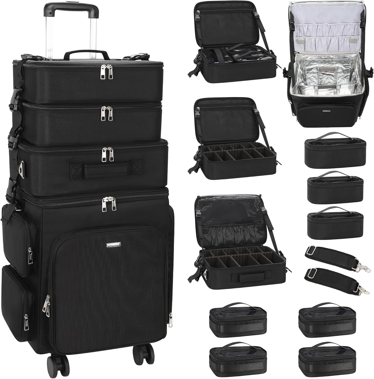 Rolling Makeup Case 4 in 1 Hairstylist Traveling Bag Cosmetology Case ...