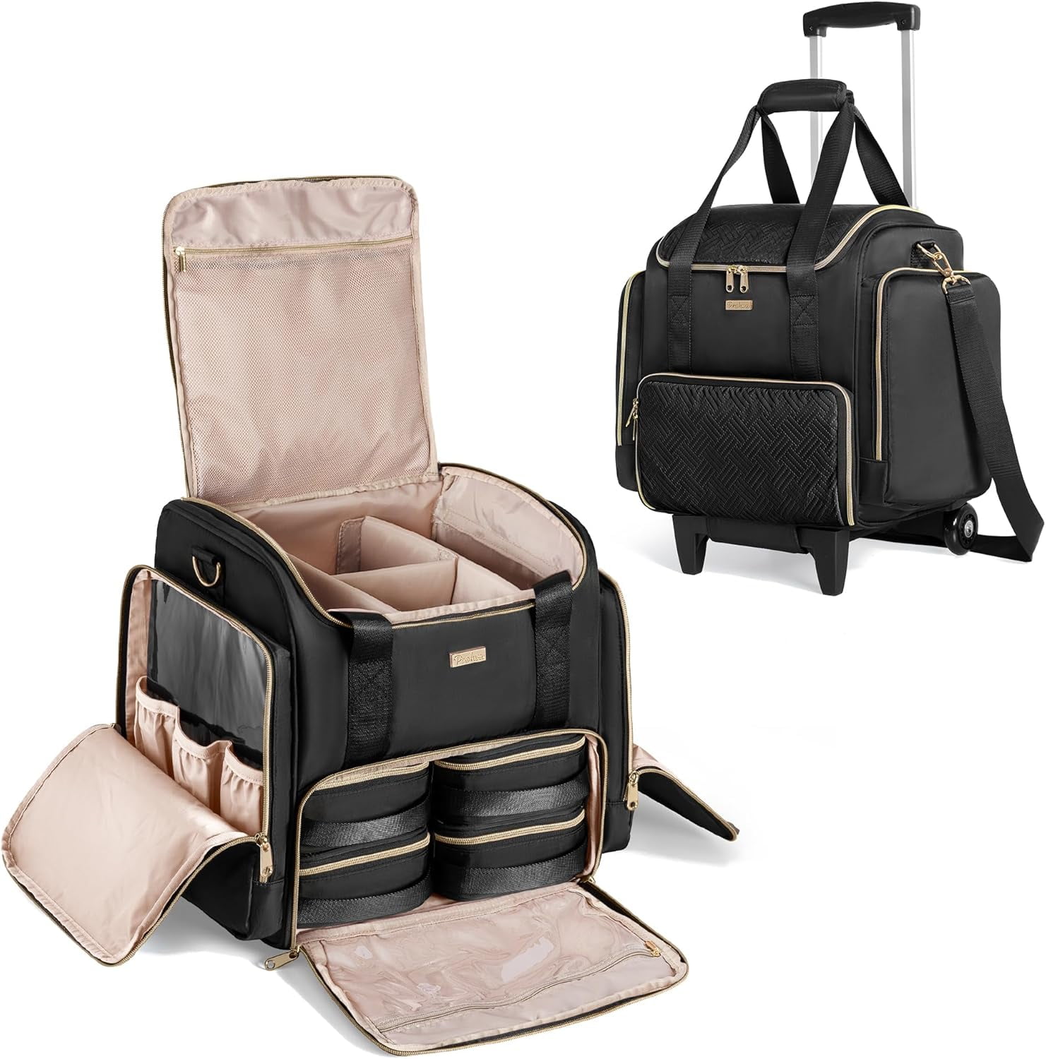 Rolling Makeup Case with 4 Removable Bags, Professional Makeup Train ...
