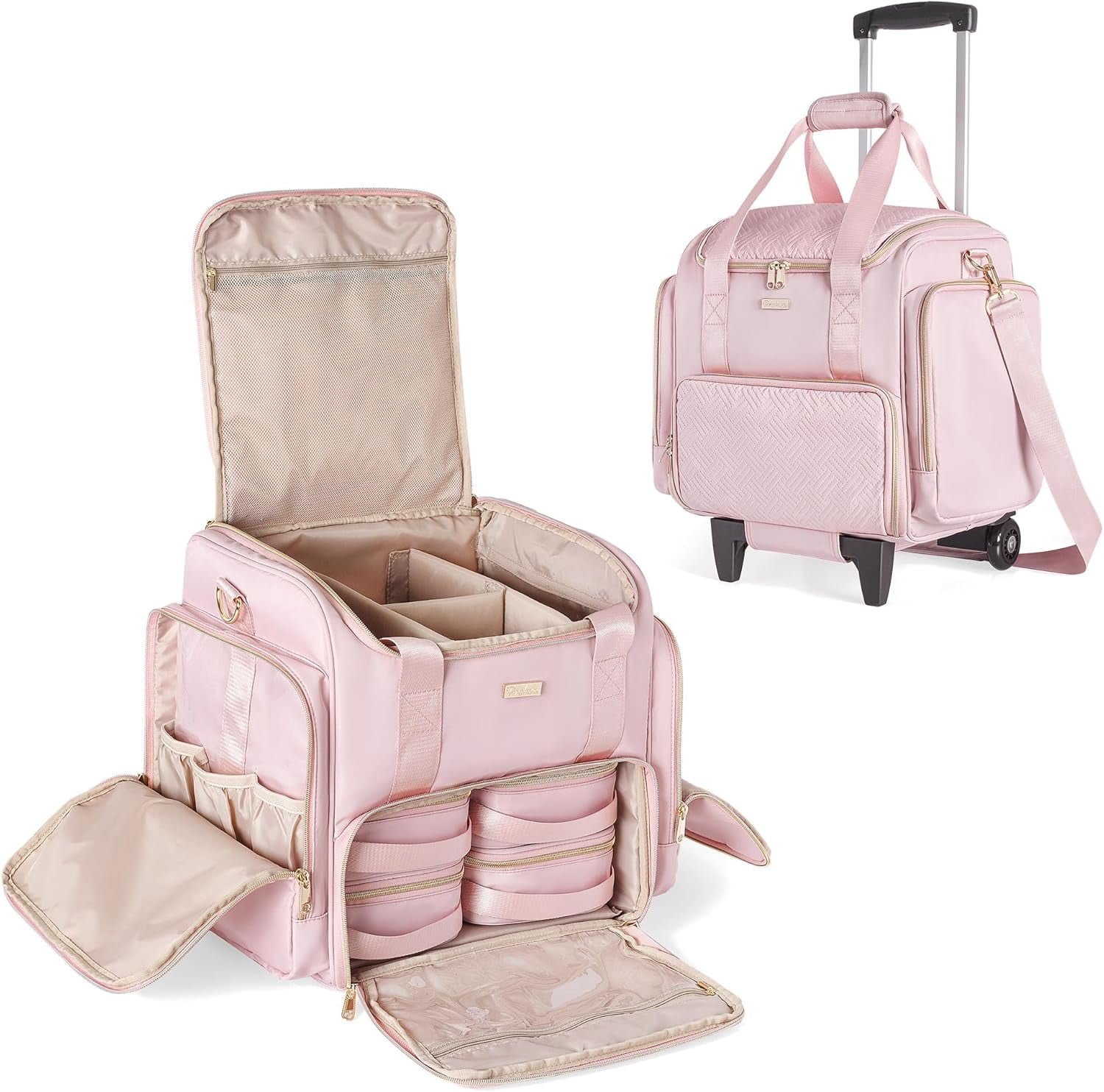 Rolling Makeup Case with 4 Removable Bags, Professional Makeup Train ...