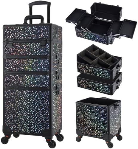 Rolling Makeup Case Case on Wheels 4 in 1 Large Makeup Travel Case Kits ...