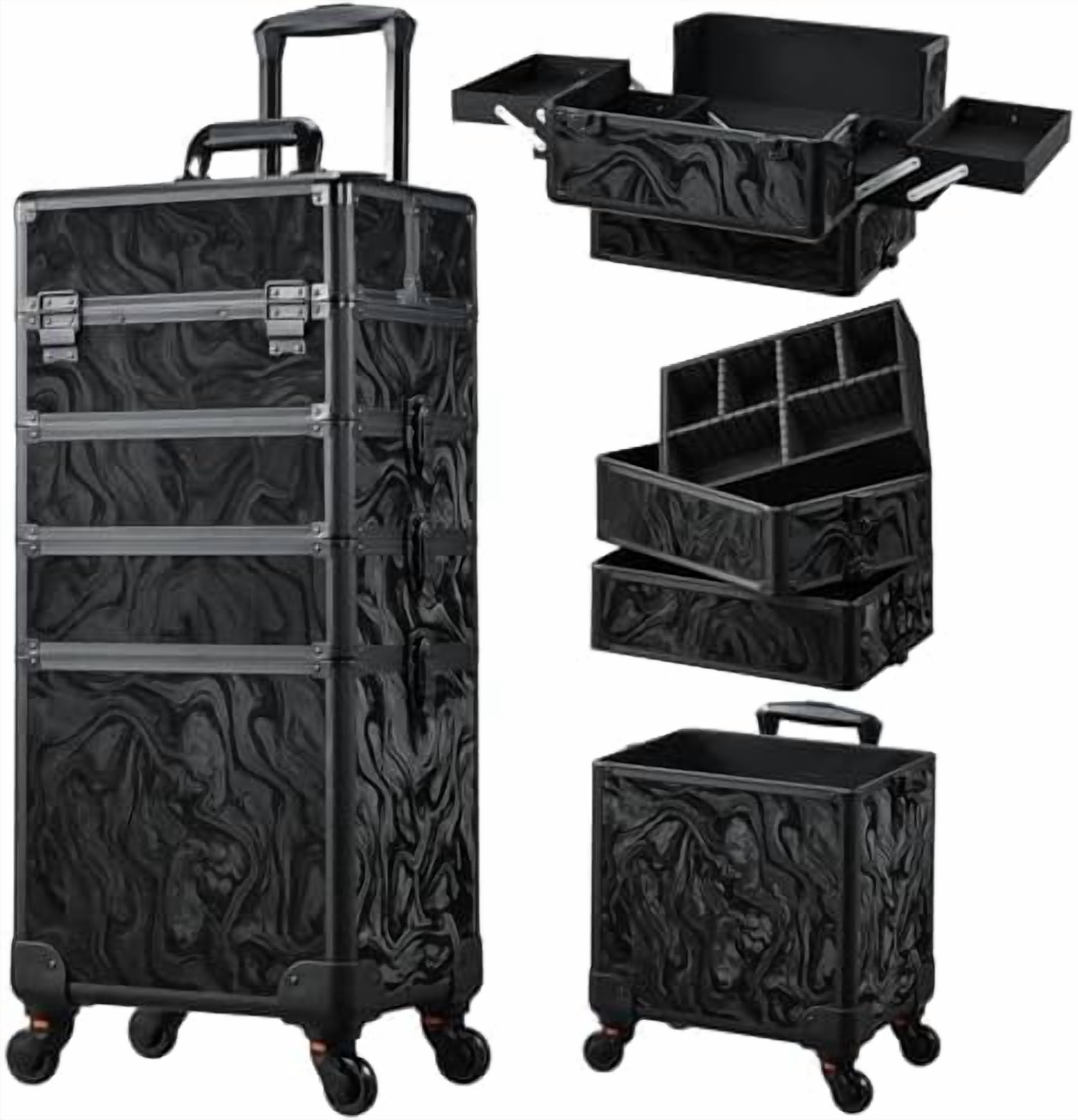 Rolling Makeup Case Case Wheels 4 in 1 Makeup Travel Case Box with Key ...