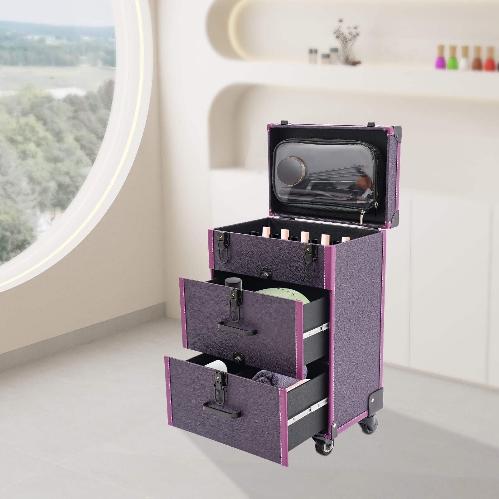 Rolling Makeup Case Cosmetic Case Trolley Make Up Suitcase with Wheels ...