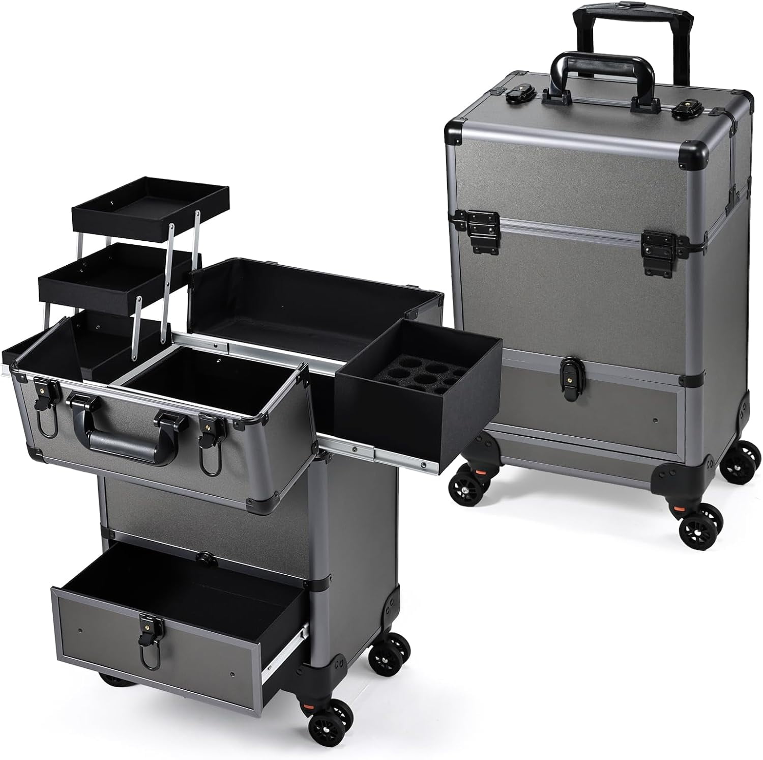 Rolling Makeup Case Cosmetic Travel Trolley Storage Sliding Drawer 4 ...