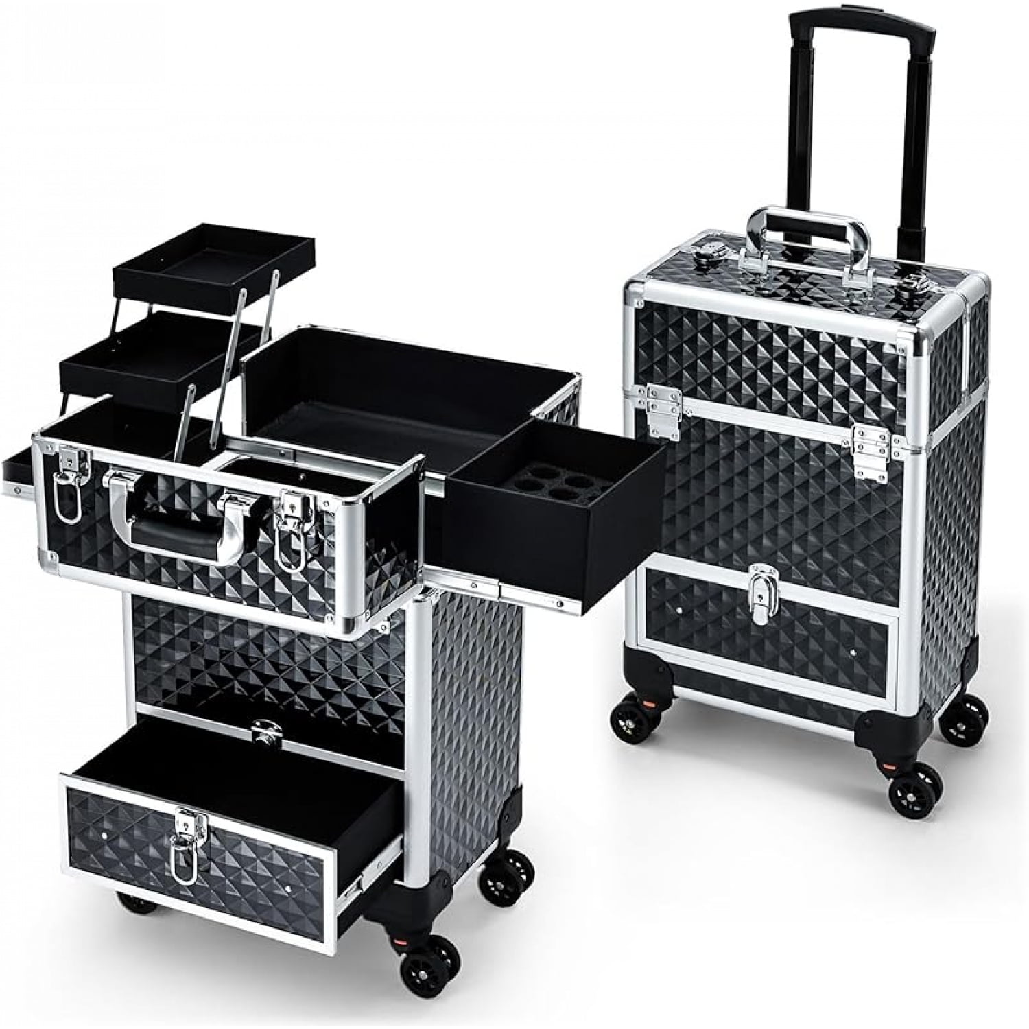 Rolling Makeup Case Cosmetic Travel Trolley Storage Sliding Drawer 4 ...