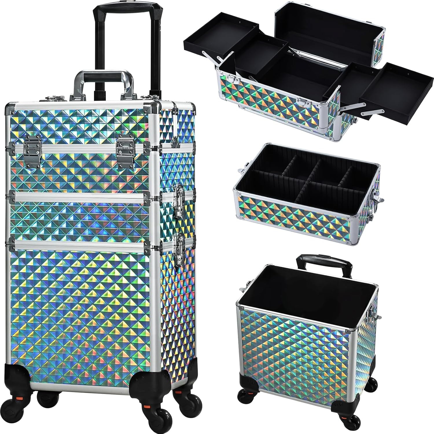 Rolling Makeup Case Cosmetology Case on Wheels 3 in 1 Cosmetic Trolley ...
