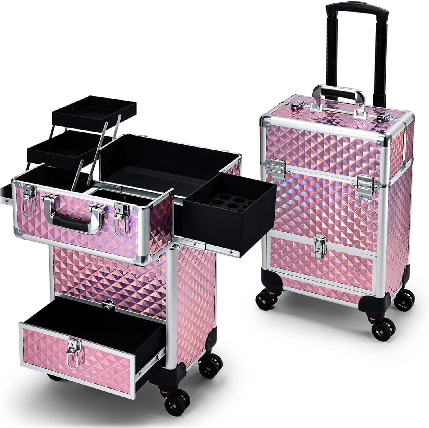 Rolling Makeup Case with Drawer Cosmetology Case on Wheels Makeup ...