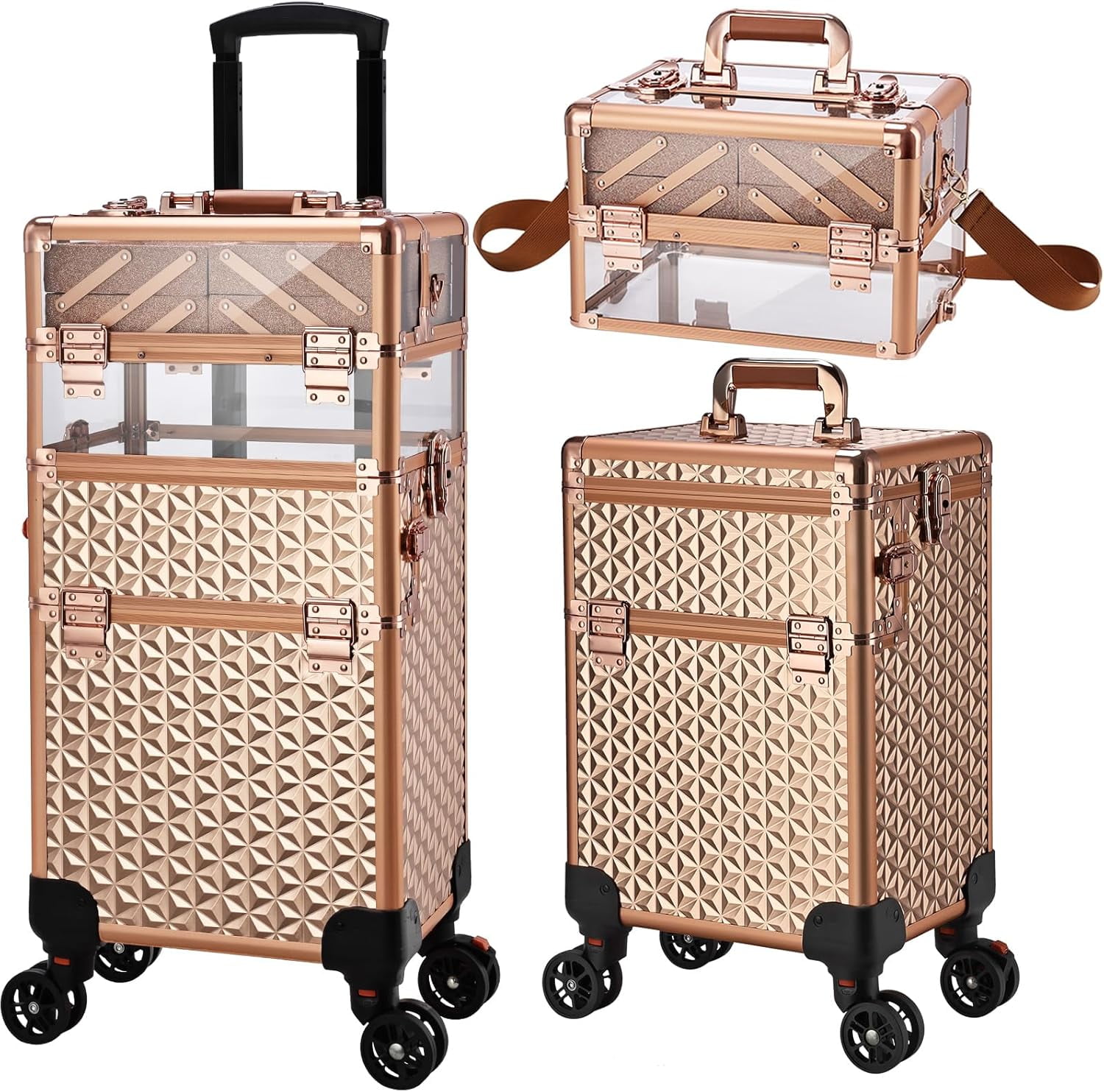 Rolling Makeup Case Professional, 3-in-1 Wheeled Makeup Trolley, Large ...