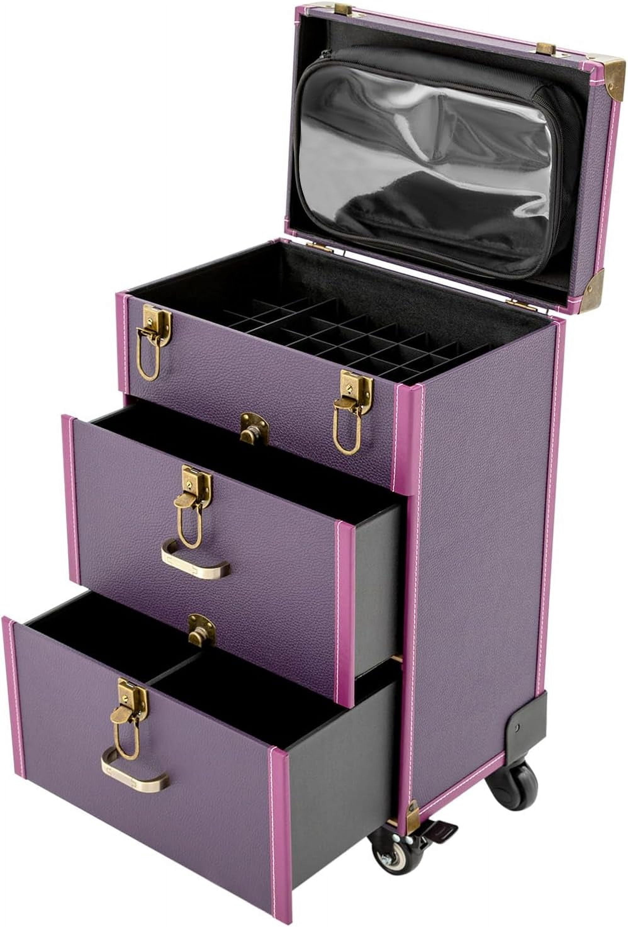 Rolling Makeup Case, Professional Makeup Train Case, 3-Tier Portable ...