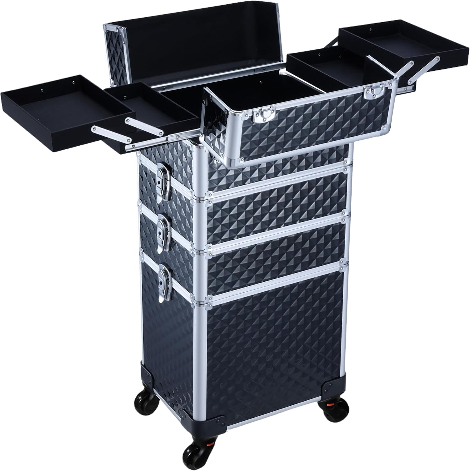 Rolling Makeup Case with Wheels Professional 4 in 1 Cosmetic Train Case ...