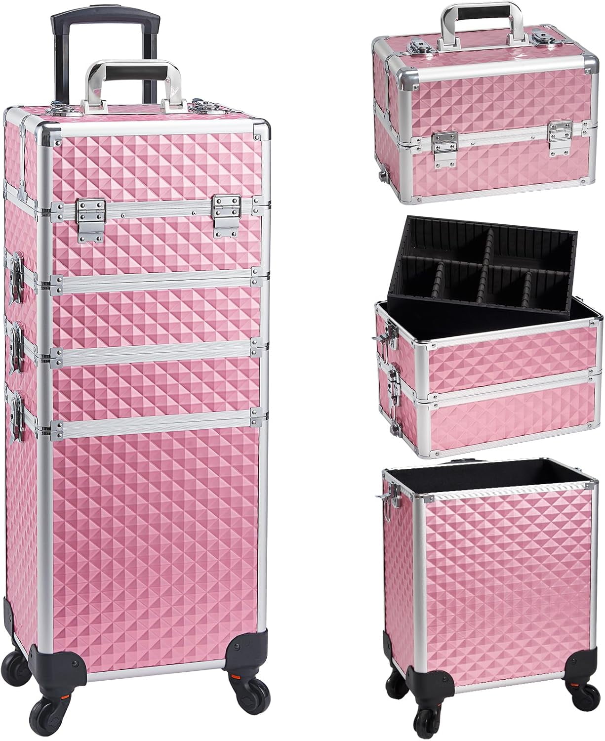 Professional 4 in 1 Rolling Makeup Train Case with Wheels Cosmetic ...