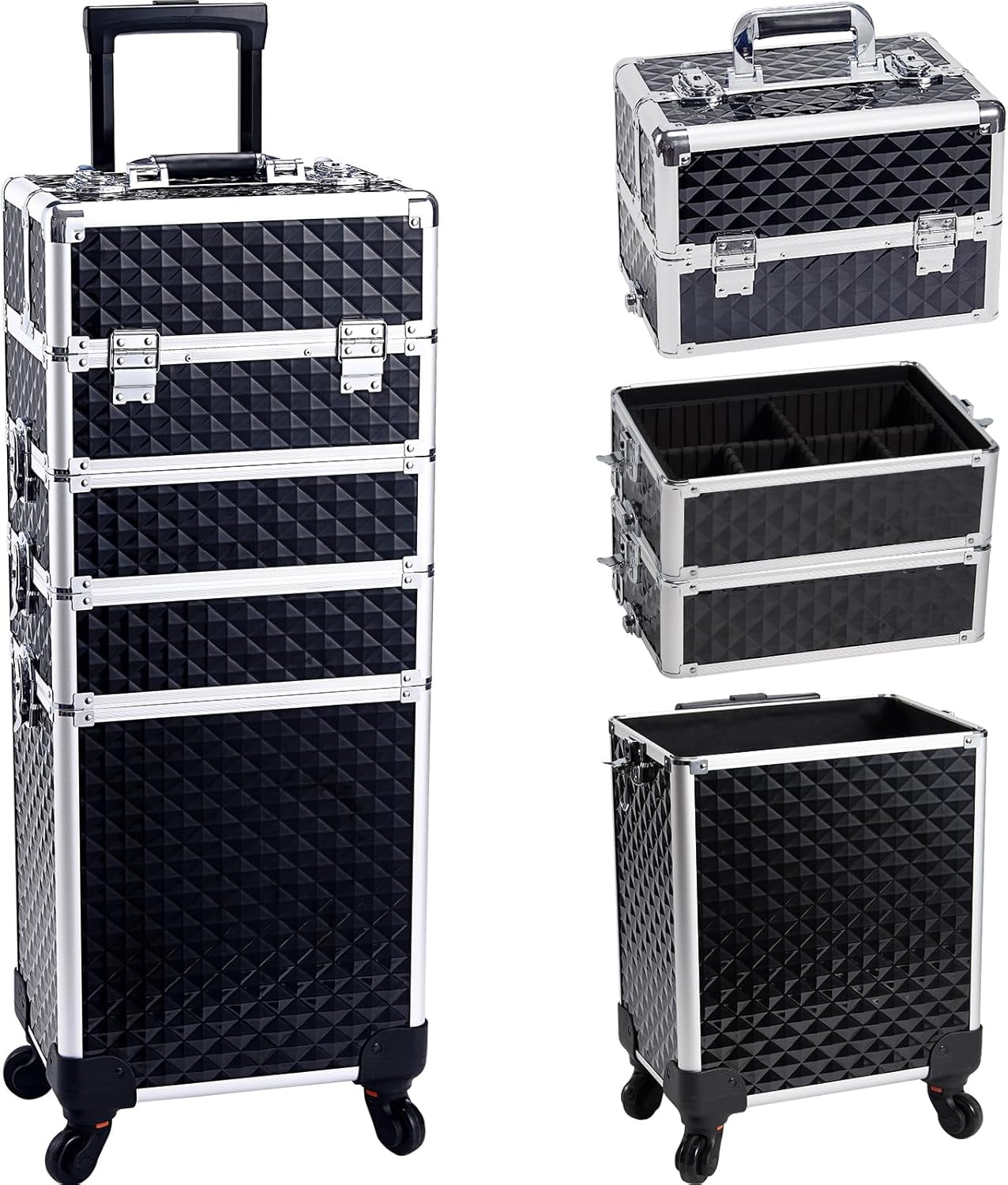 Rolling Makeup Case with Wheels Professional 4 in 1 Cosmetic Train Case ...