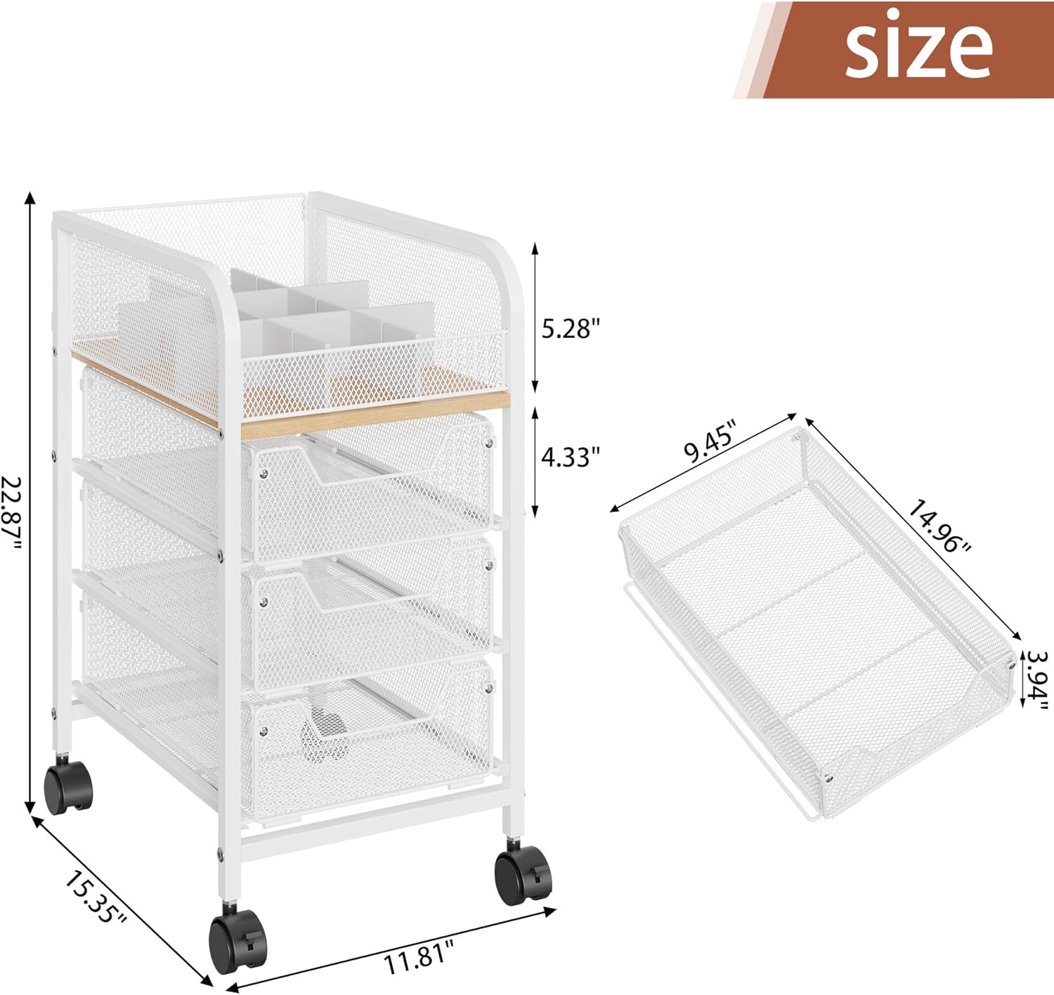 Rolling Makeup Organizer Cart with 3 Drawers, Slim 4-Tier Skincare and ...